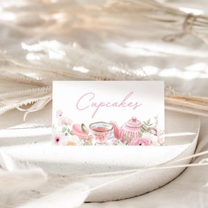 Tea Party Food Labels, Par-tea Birthday Food Tents, Girl Pink Floral ...