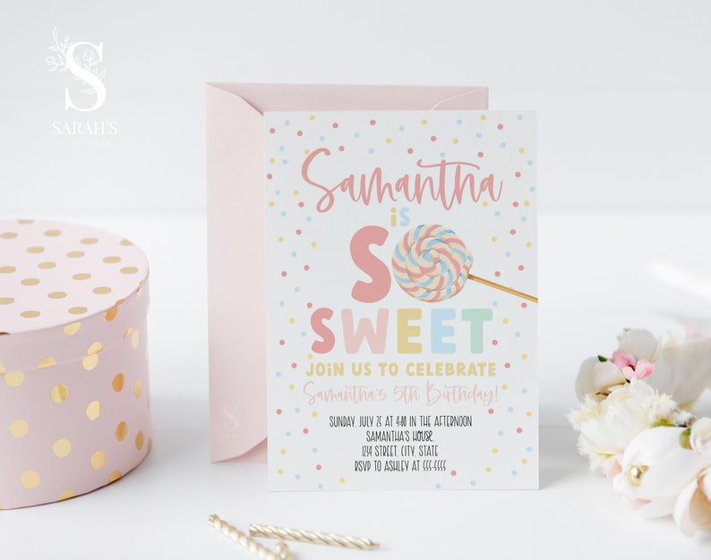 So Sweet Invitation, Pastel Sweets Birthday Invitation, Candy First ...