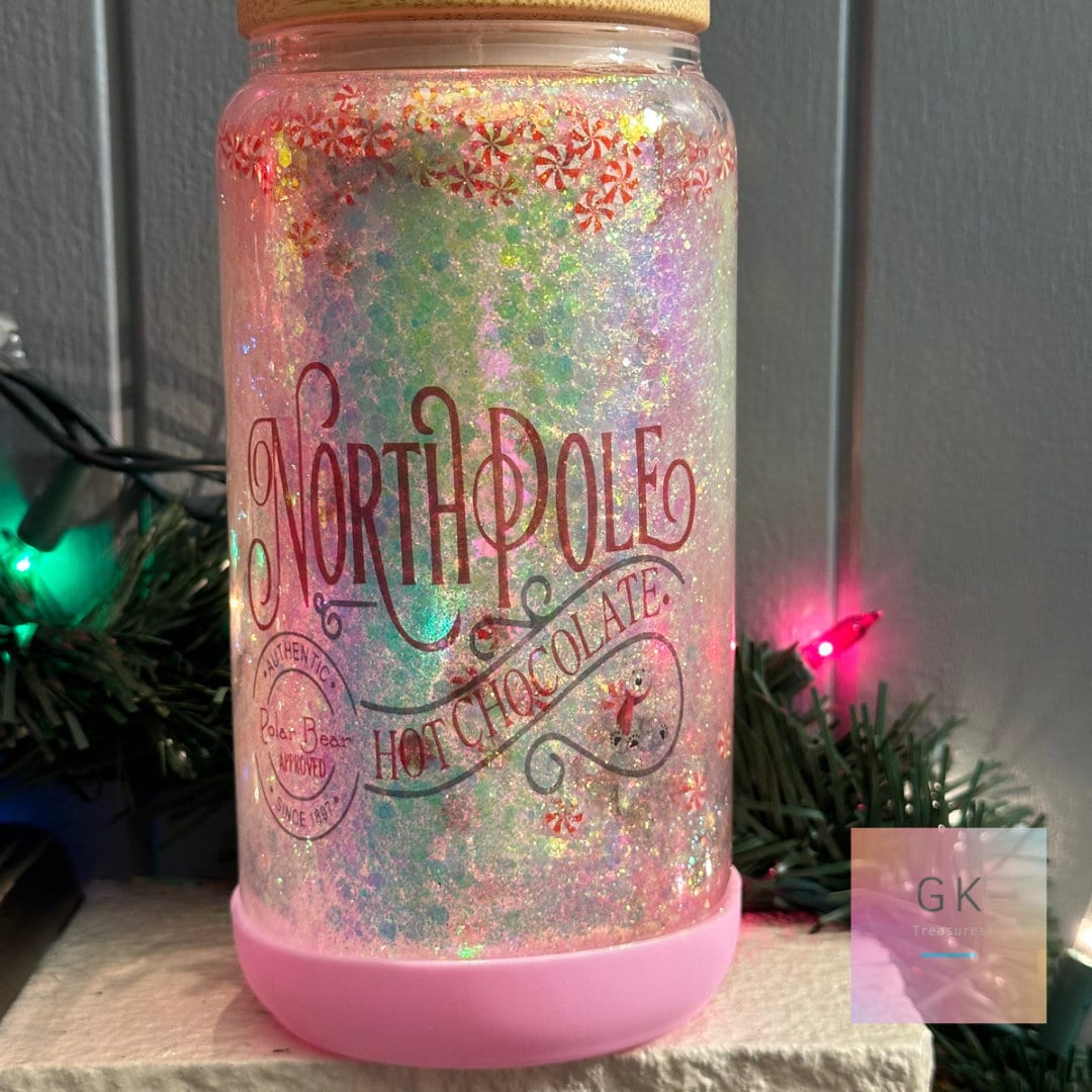 North Pole Hot Chocolate 16oz. Glass Snowglobe Tumbler - Etsy