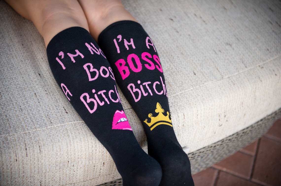 The Shizknits Boss Bitch Women's Funky Knee High Socks - Etsy