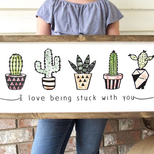 I Love Being Stuck With You Cactus Framed Watercolored - Etsy