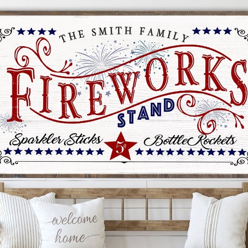 Fireworks Stand Personalized 4th of July Flag Wood Framed - Etsy