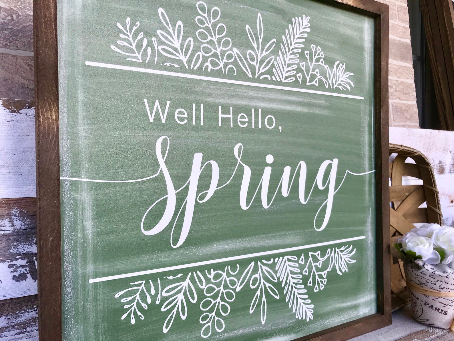 Well Hello Spring Green Chalkboard Farmhouse Easter Spring - Etsy