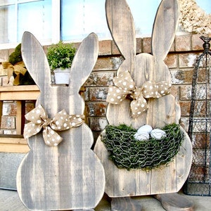 Easter Rabbit Set of 2 Decor Wooden Rabbits/bunny Statues - Etsy