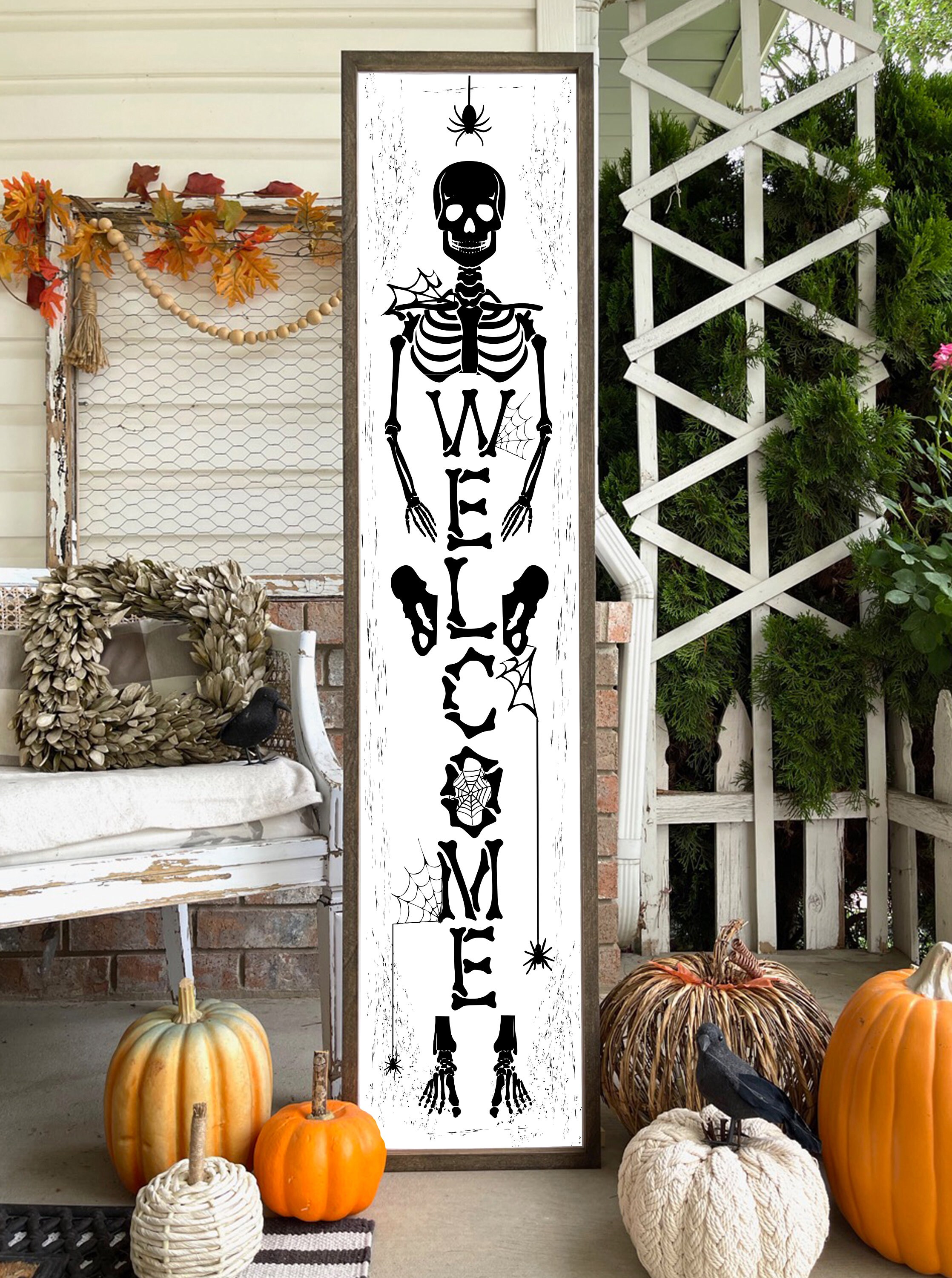 Halloween Skeleton Welcome Porch Wood Framed Farmhouse Sign - Etsy