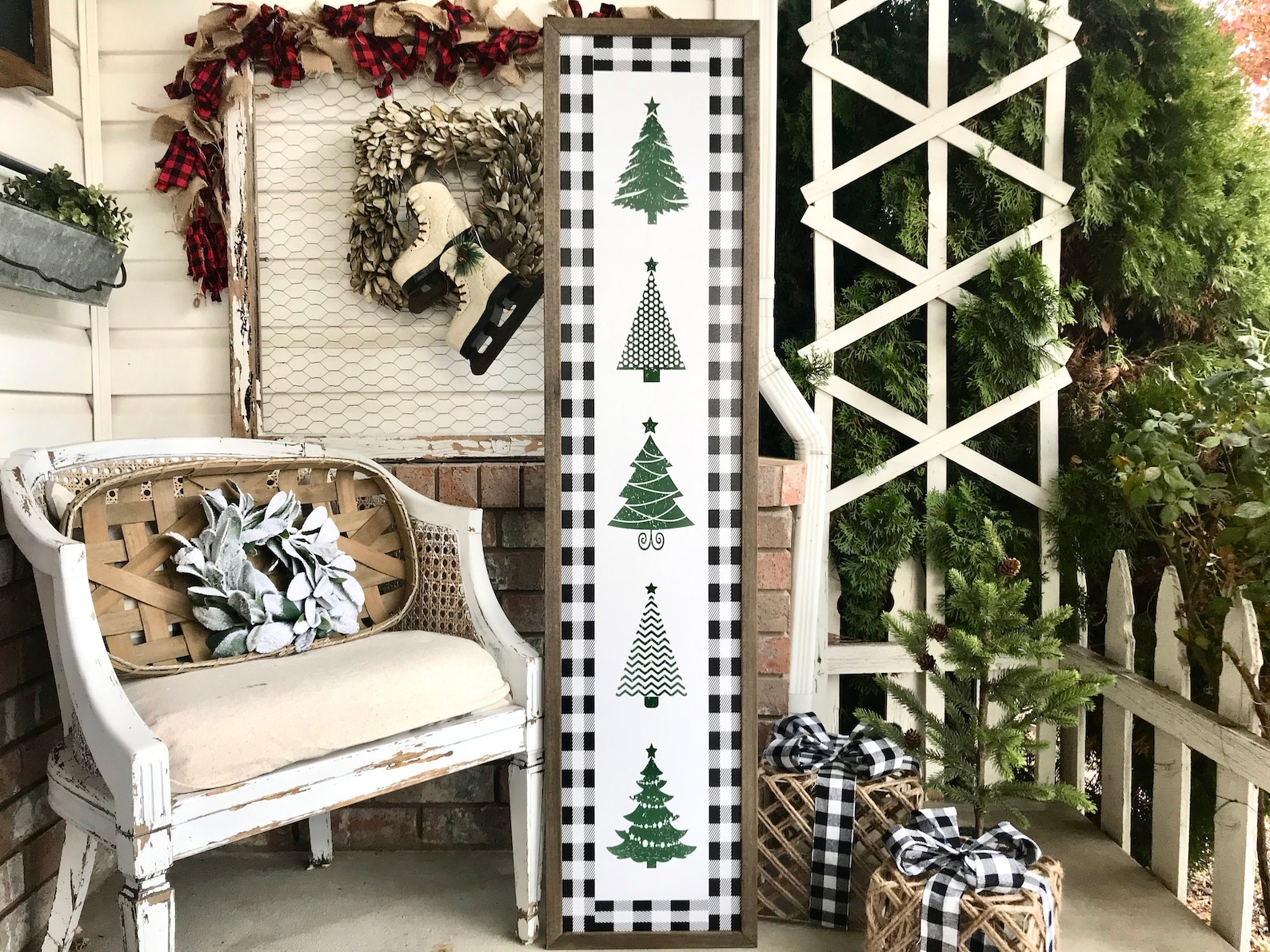 GORGEOUS Christmas Porch Sign With Green Trees Rustic Farmhouse Wood ...
