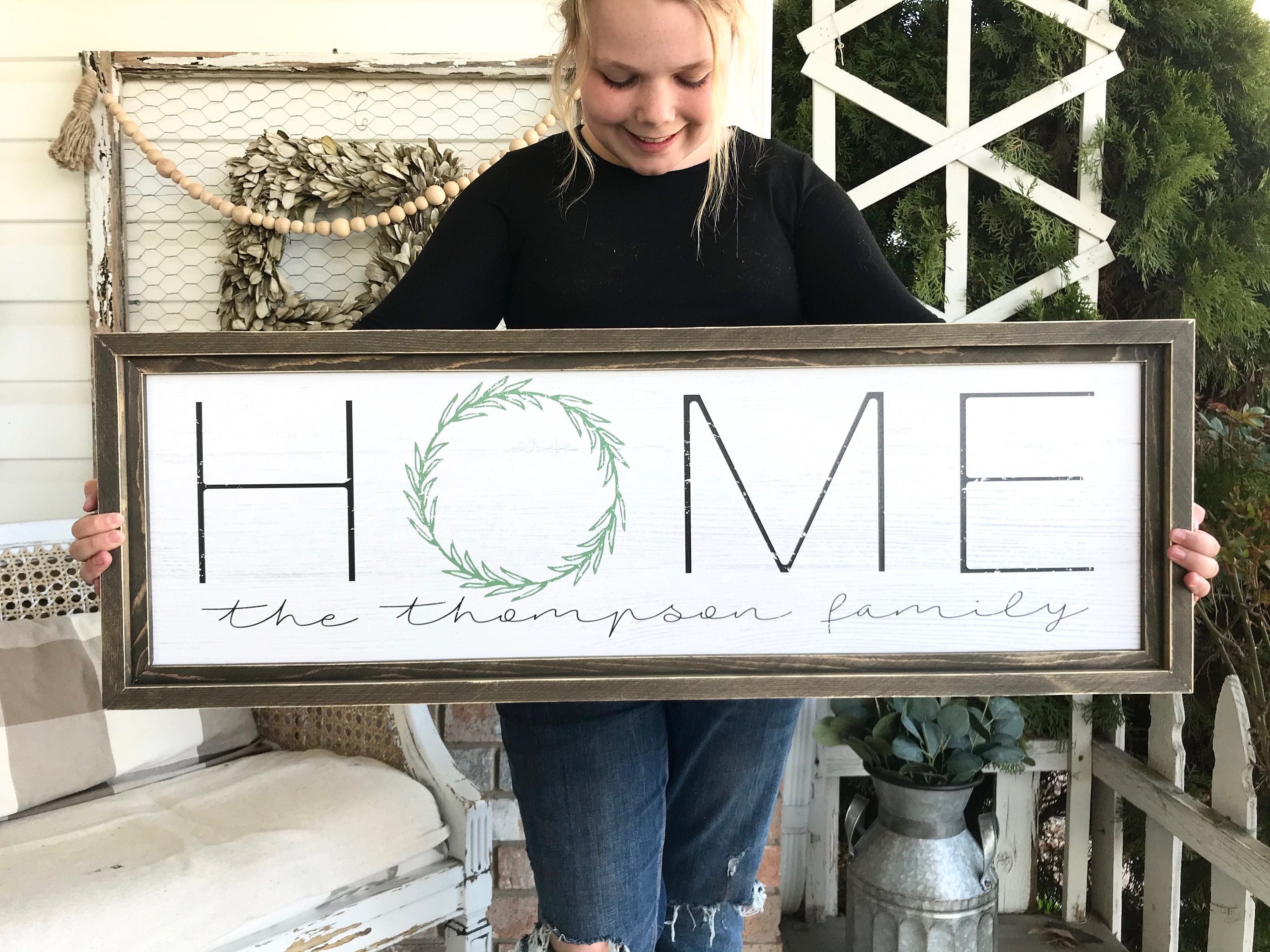 Personalized Home Wreath Wood Framed Farmhouse Sign - Etsy