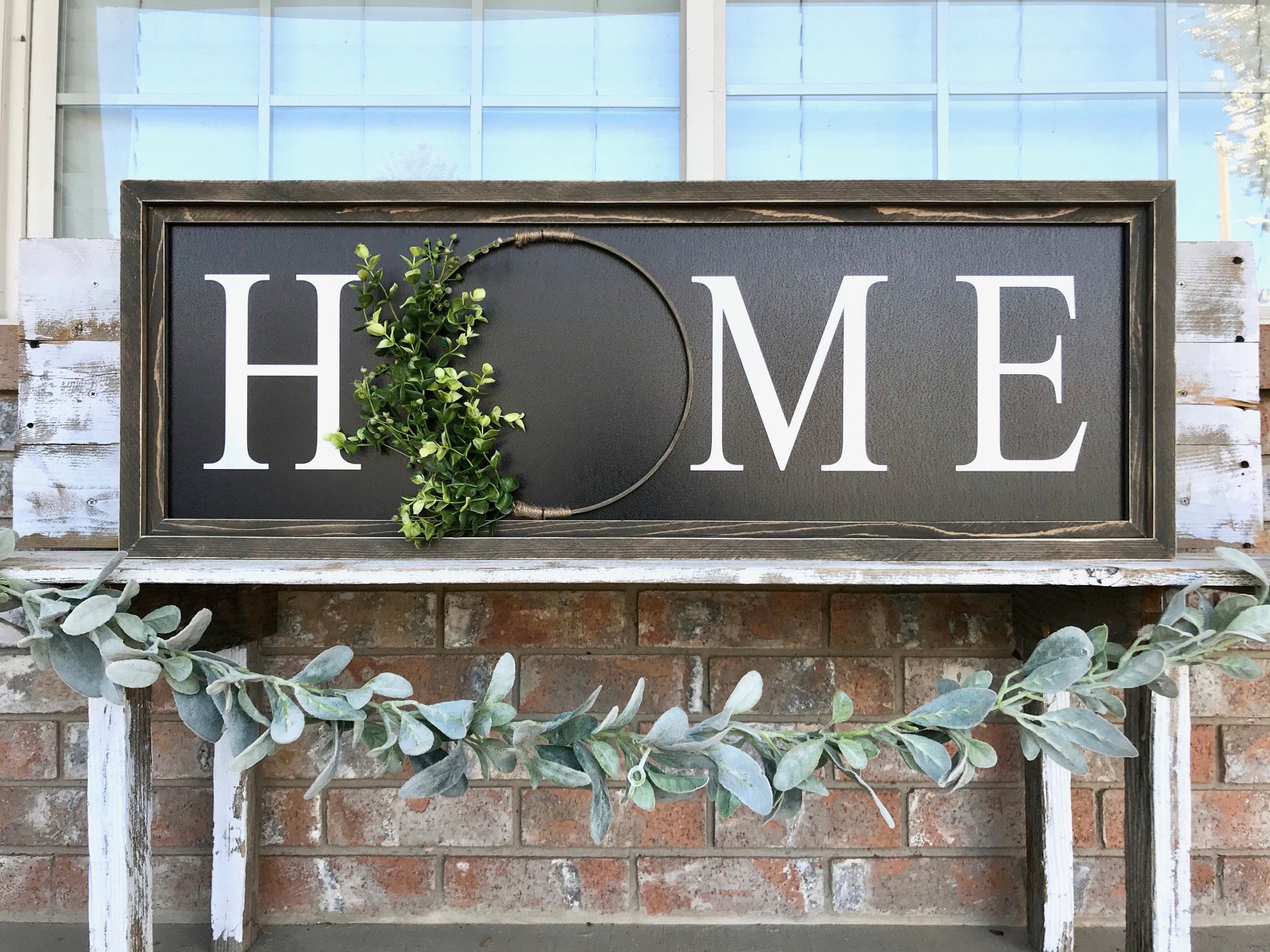 HOME With Greenery Wreath Wood Framed Farmhouse Sign - Etsy