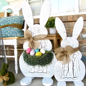 Easter Rabbit Set of 2 Decor Wooden Rabbits/bunny Statues - Etsy
