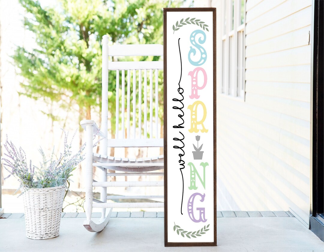 BEST SELLER Well Hello Spring Colorful Porch Sign Wood Framed Farmhouse ...