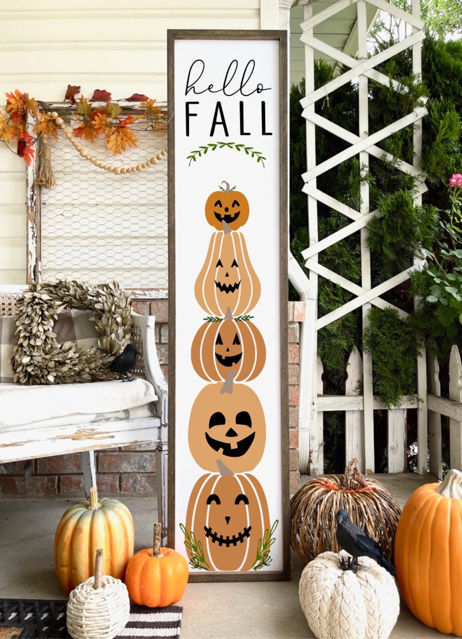 Hello Fall Pumpkin Sign Halloween Fall Thanksgiving Wood - Etsy