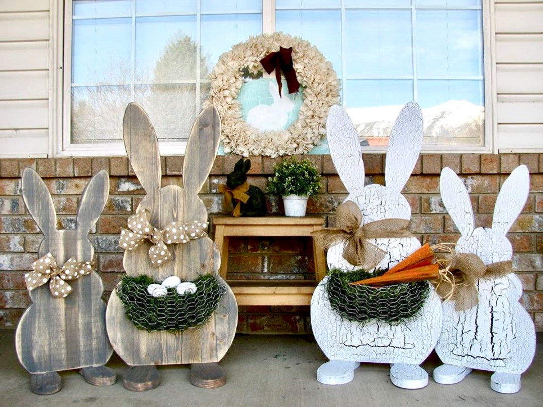Easter Rabbit Set of 2 Decor Wooden Rabbits/bunny Statues - Etsy
