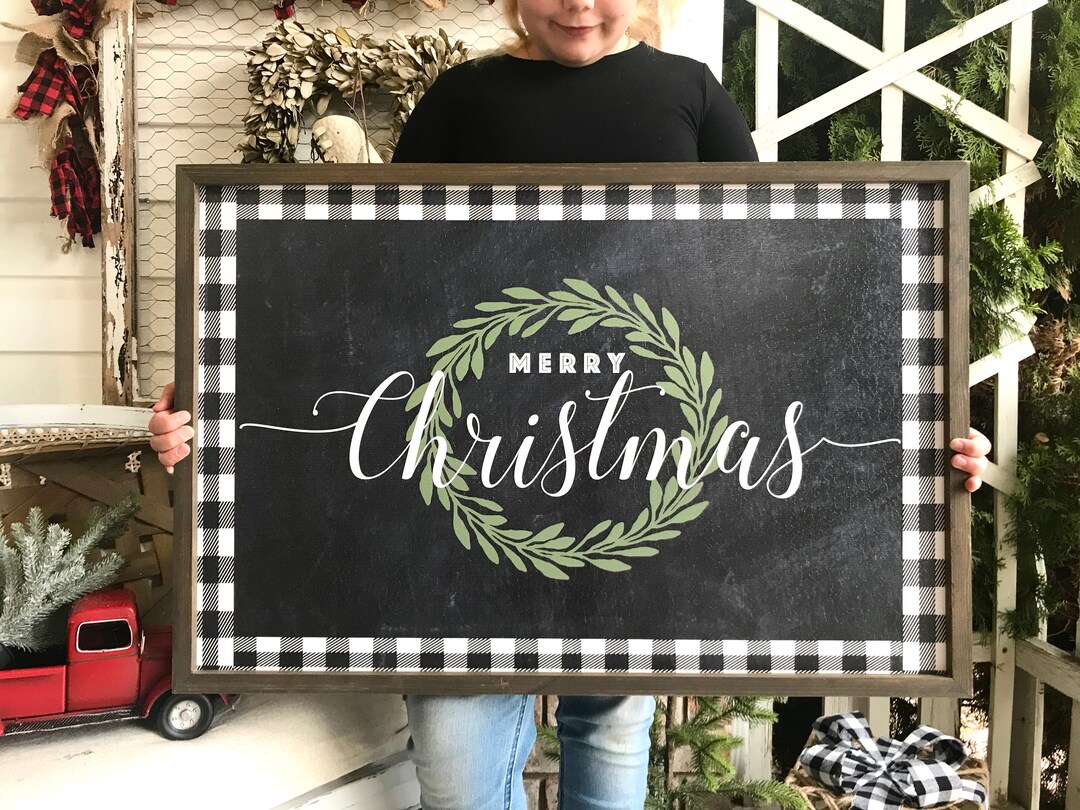 GORGEOUS Buffalo Plaid Merry Christmas Wreath Rustic Chalkboard ...