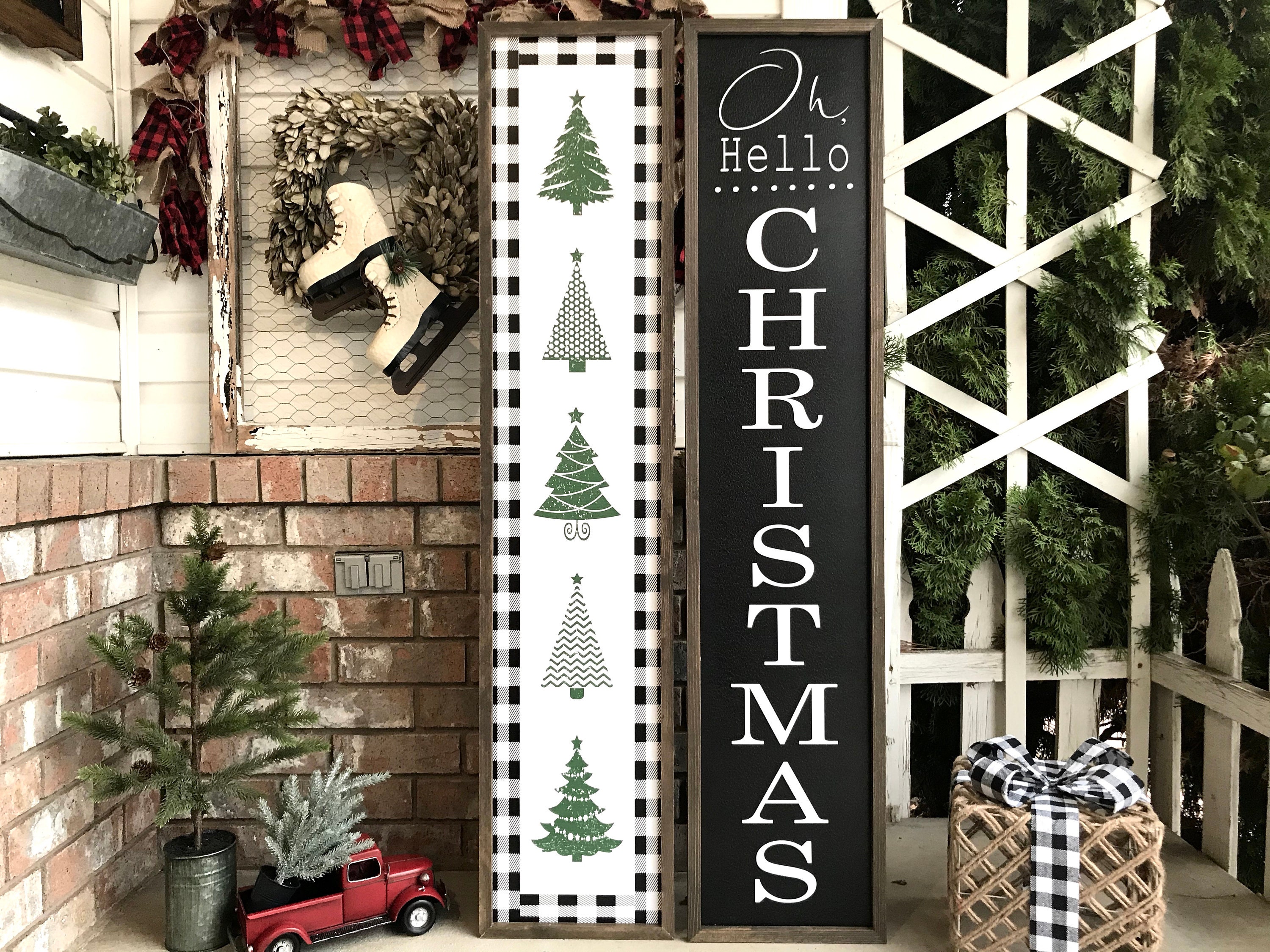 GORGEOUS Christmas Porch Sign With Green Trees Rustic Farmhouse Wood ...