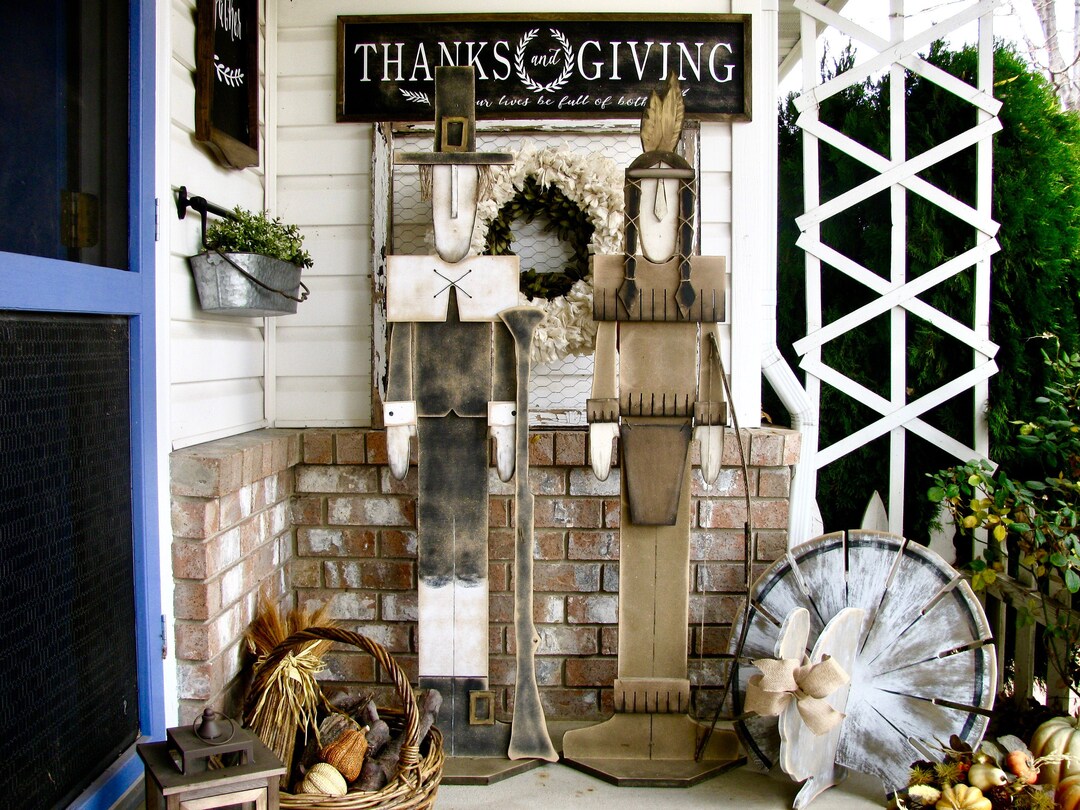 Pilgrim, Indian and Wooden Turkey Statues Thanksgiving Decor - Etsy