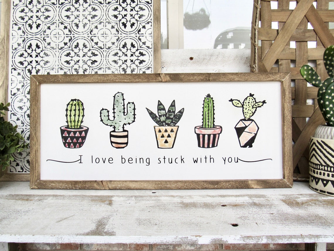 I Love Being Stuck With You Cactus Framed Watercolored | Etsy