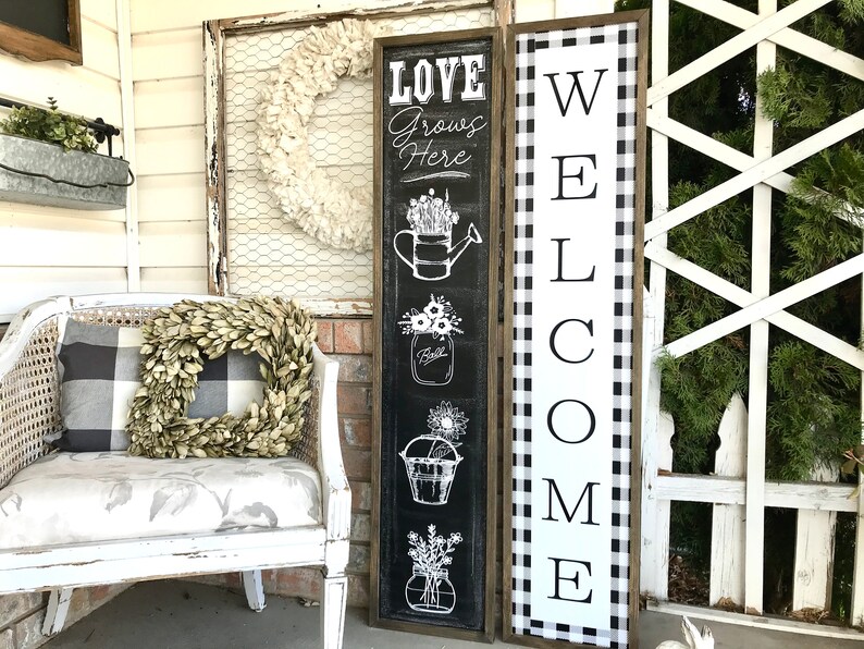 Welcome Buffalo Plaid Farmhouse Magnolia Spring Summer Porch Sign - Etsy