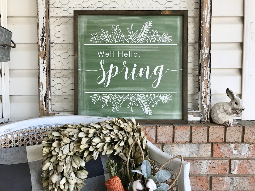 Well Hello Spring Green Chalkboard Farmhouse Easter Spring Sign - Etsy