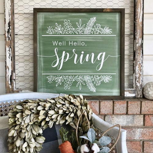 Well Hello Spring Green Chalkboard Farmhouse Easter Spring - Etsy