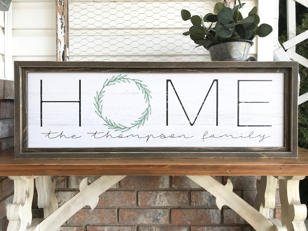 Personalized Home Wreath Wood Framed Farmhouse Sign - Etsy