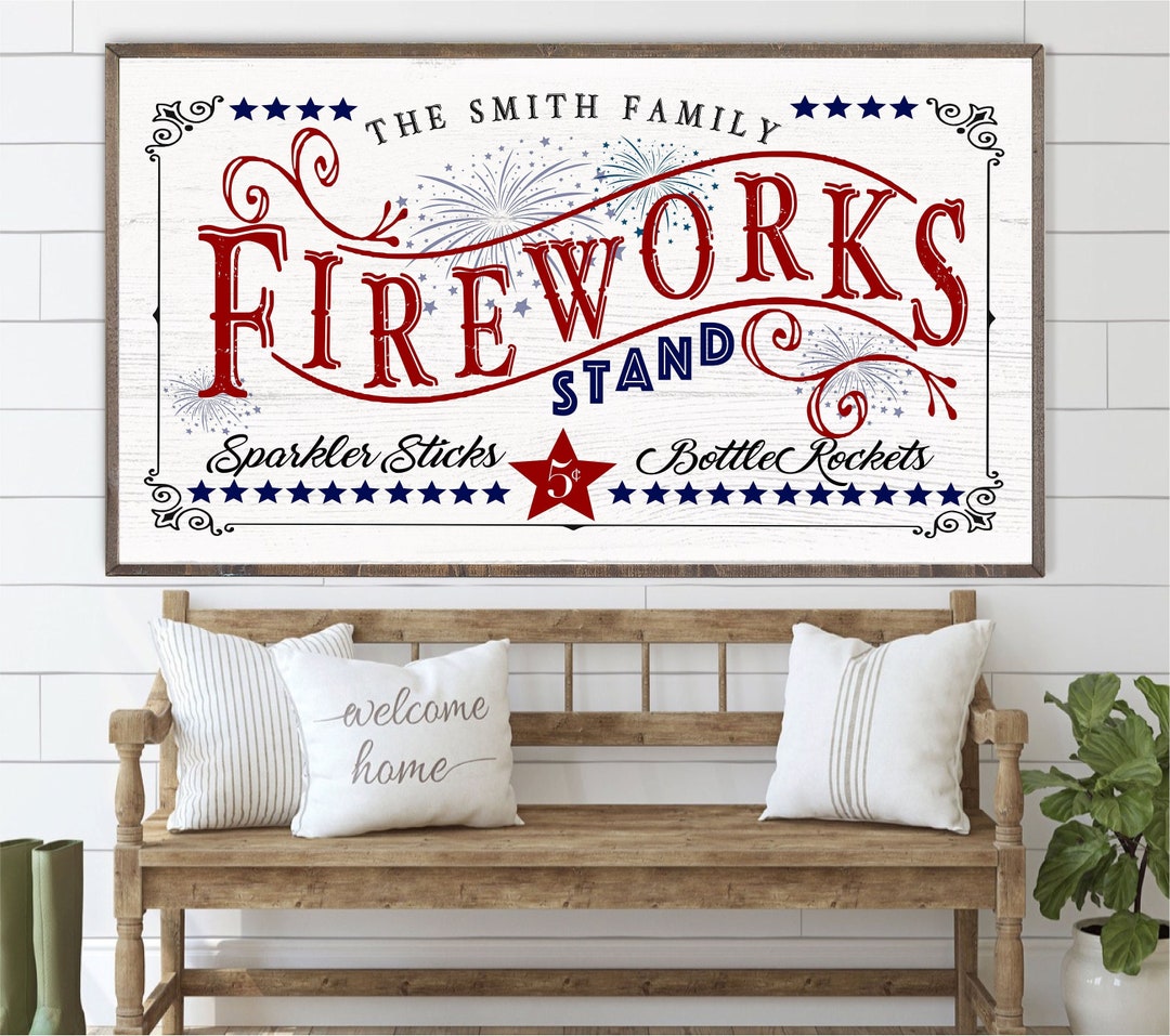 Fireworks Stand Personalized 4th of July Flag Wood Framed Farmhouse ...