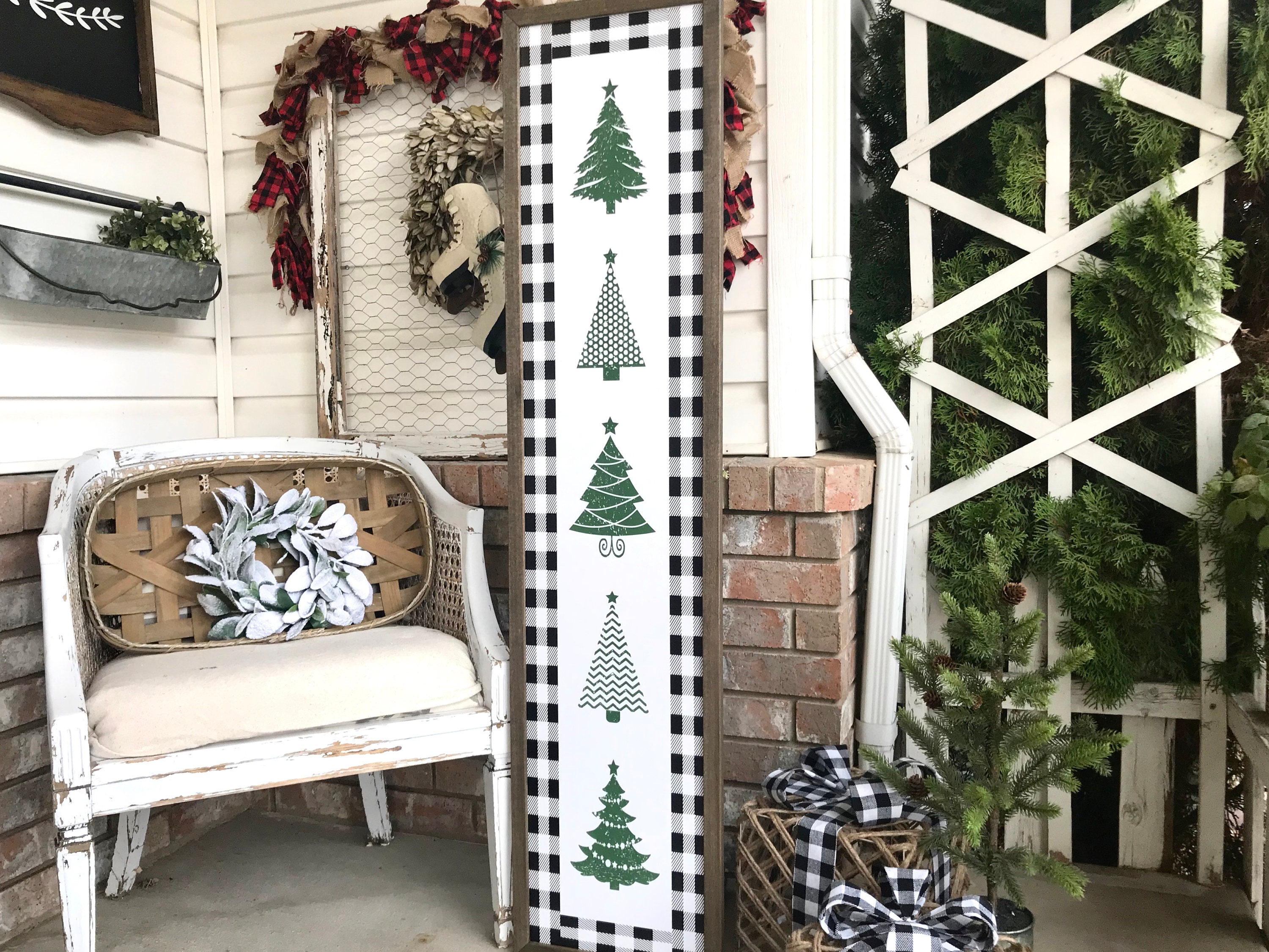 GORGEOUS Christmas Porch Sign With Green Trees Rustic Farmhouse Wood ...