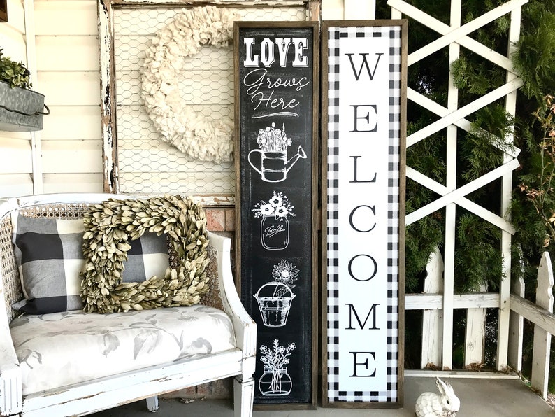 Welcome Buffalo Plaid Farmhouse Magnolia Spring Summer Porch Sign - Etsy