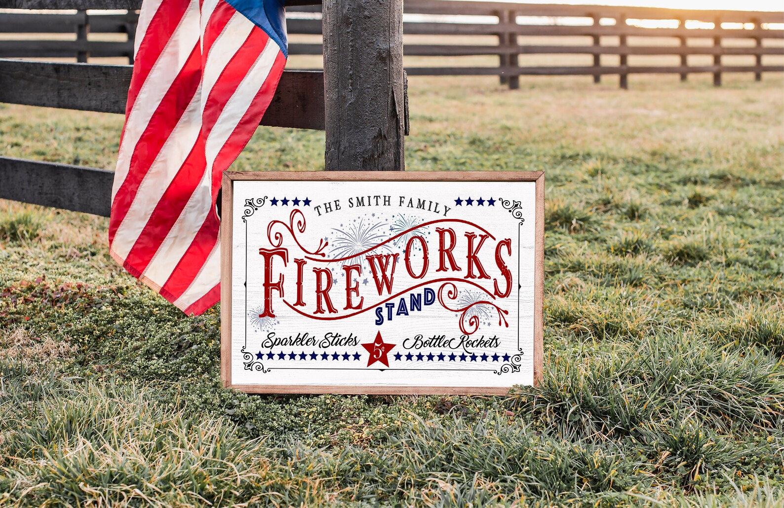 Fireworks Stand Personalized 4th of July Flag Wood Framed - Etsy