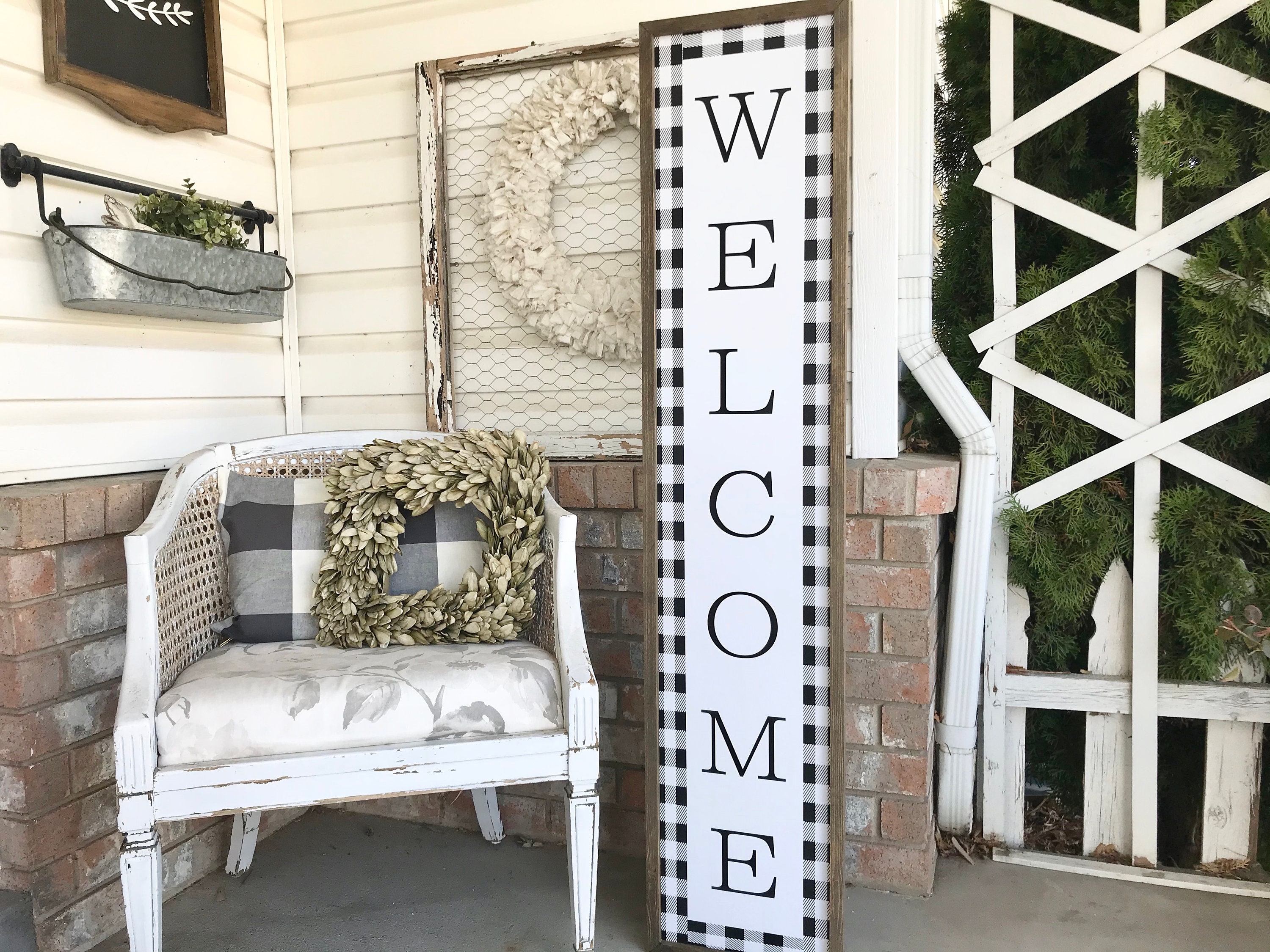 Welcome Buffalo Plaid Farmhouse Magnolia Spring Summer Porch Sign - Etsy