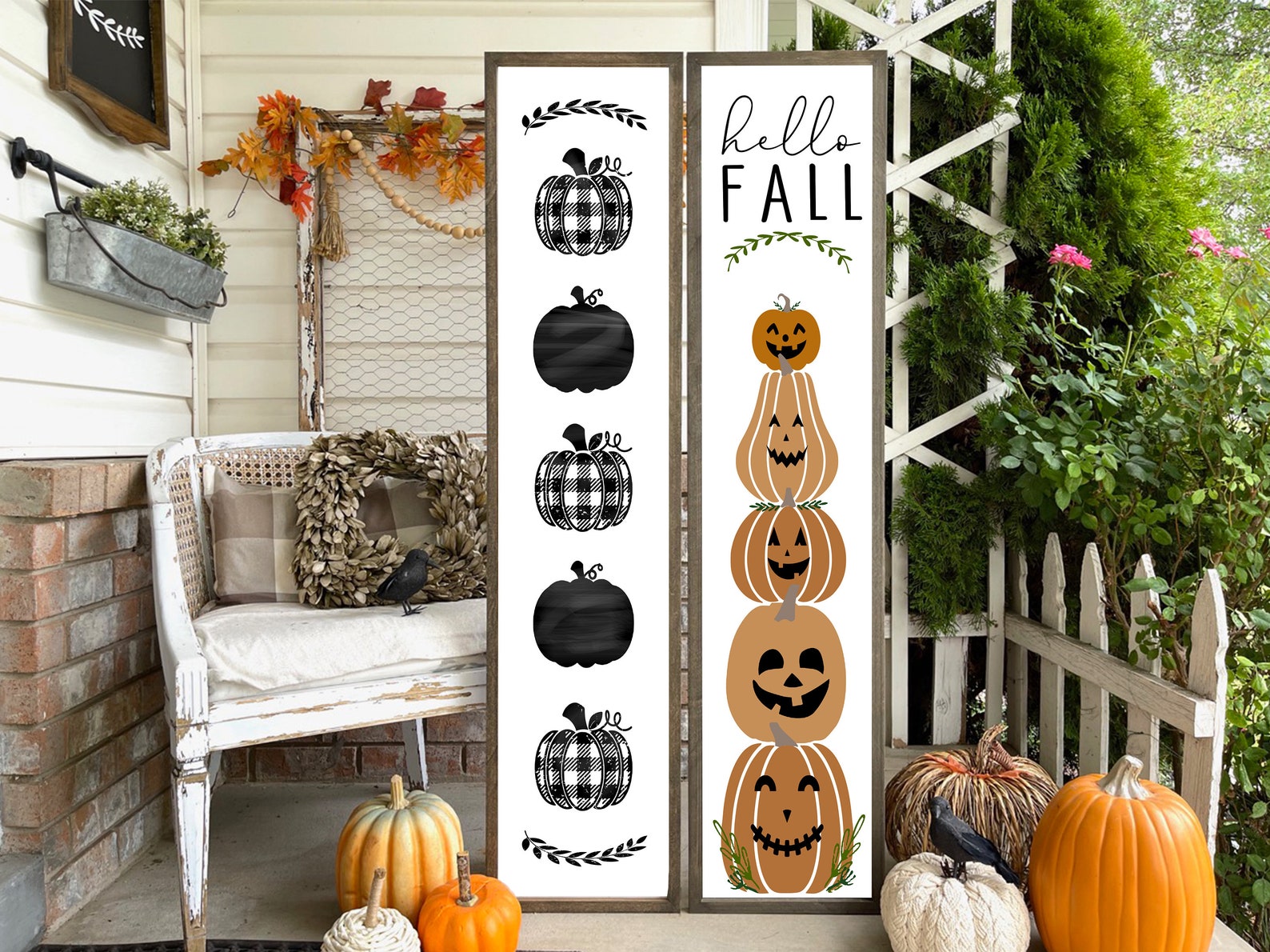 Hello Fall Pumpkin Sign Halloween, Fall, Thanksgiving Wood Porch Sign ...