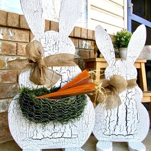 Easter Rabbit Set of 2 Decor Wooden Rabbits/bunny Statues - Etsy