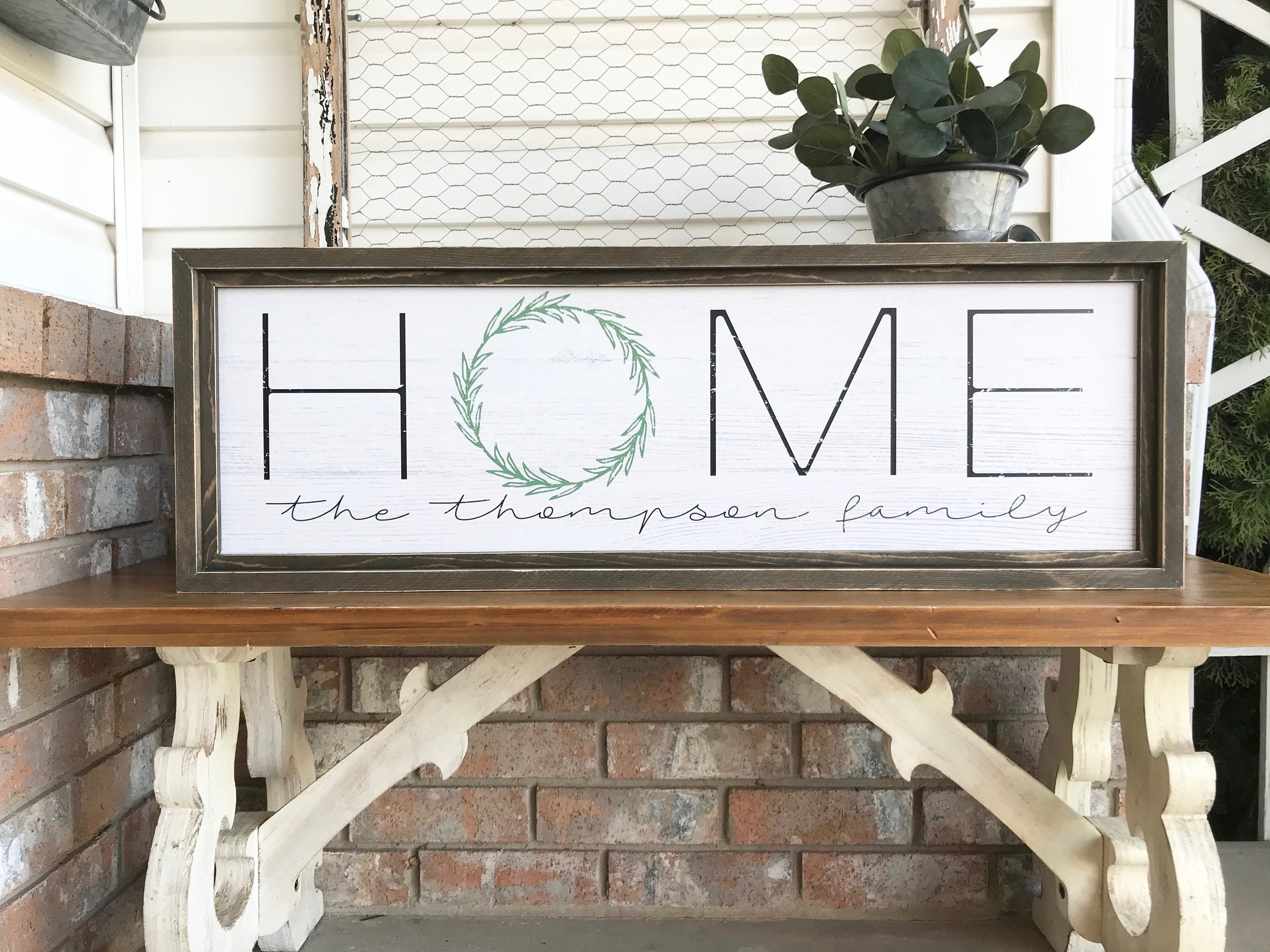 Personalized Home Wreath Wood Framed Farmhouse Sign | Etsy