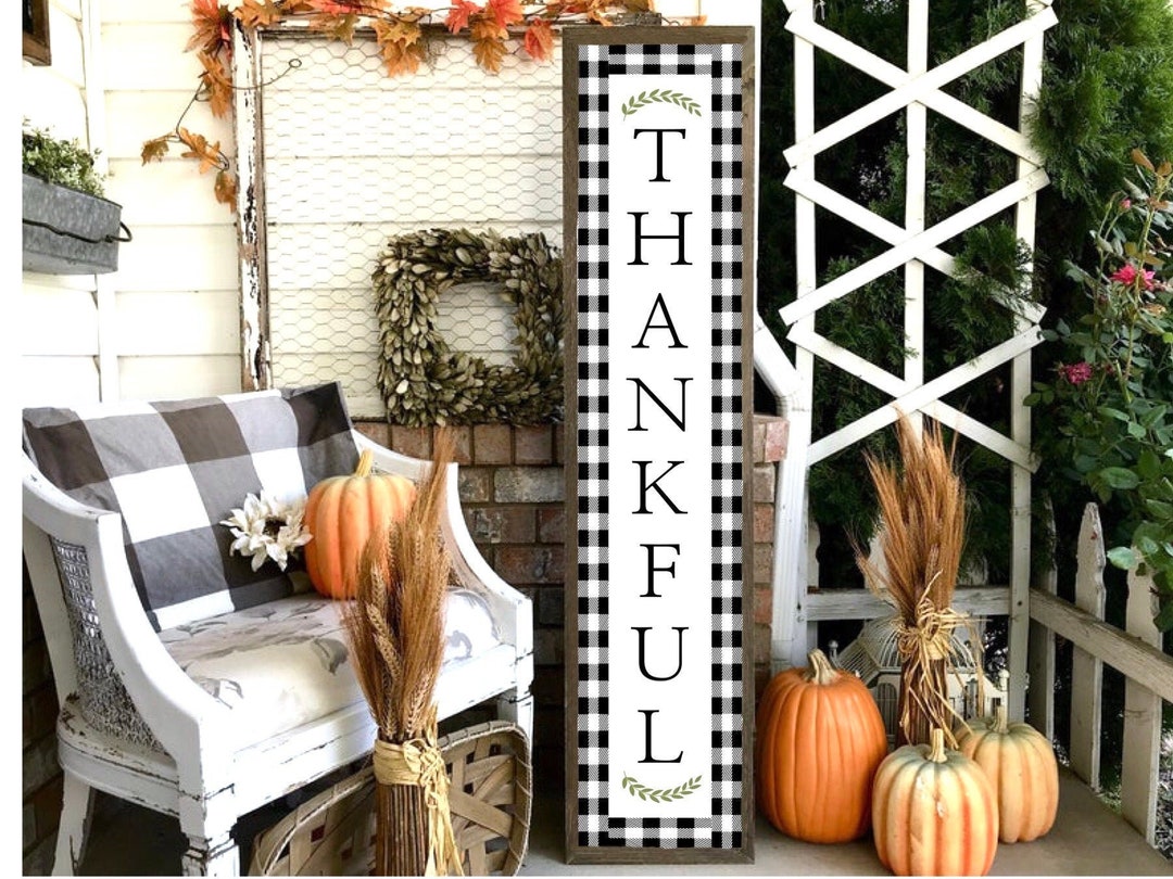 Thankful Porch Thanksgiving Sign Buffalo Plaid Wood Farmhouse Porch ...