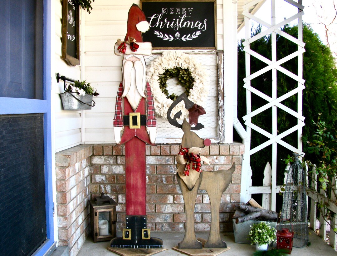 Santa and Rudolph Porch Figure Statue Christmas Decor - Etsy