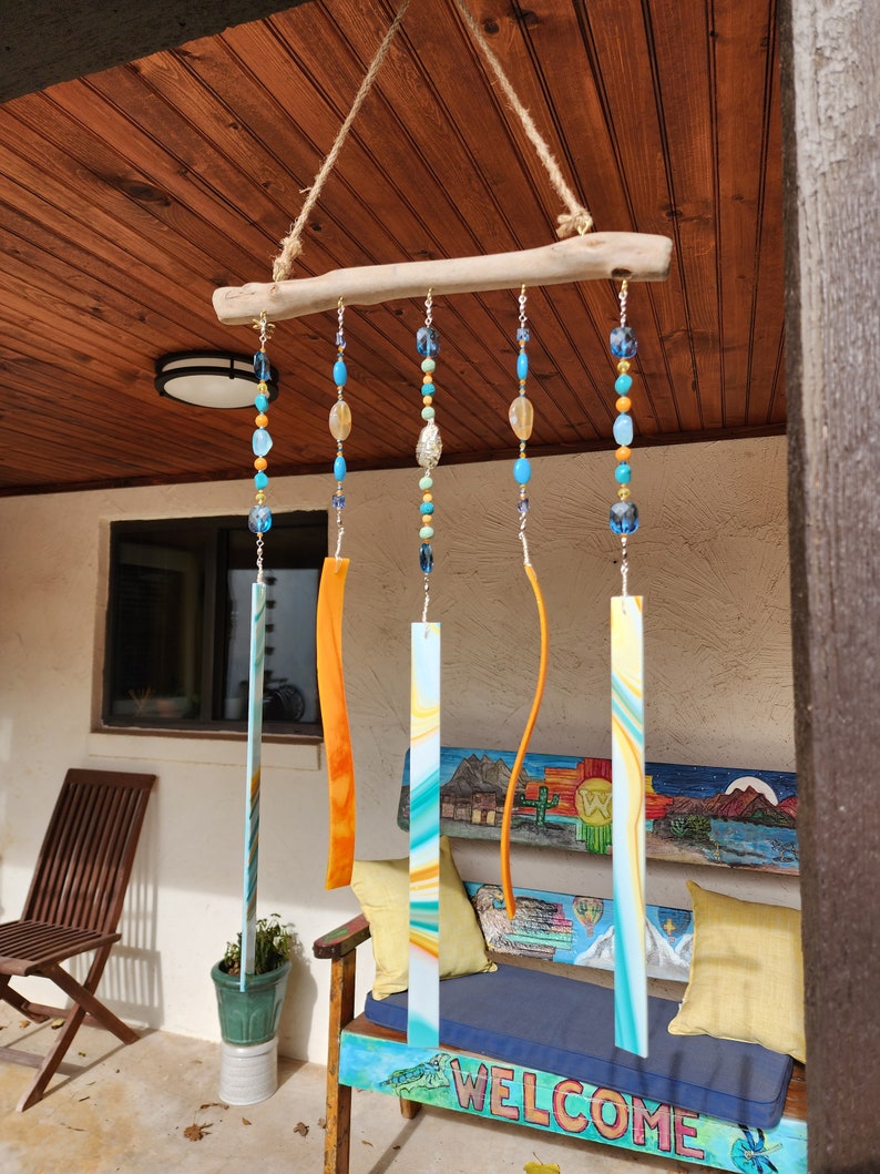 Artisan Orange & Turquoise Glass Wind Chime - Etsy