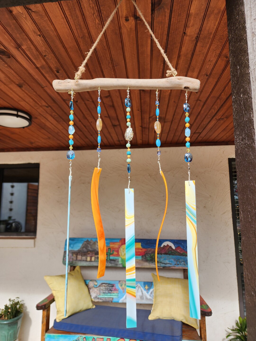 Artisan Orange & Turquoise Glass Wind Chime - Etsy
