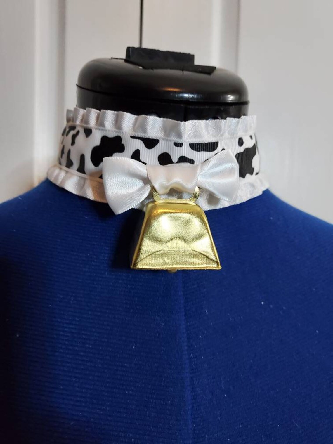 Cowprint Ribbon Cowbell Choker Collar | Etsy