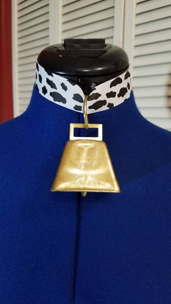 Cow print ribbon and cowbell collar | Etsy