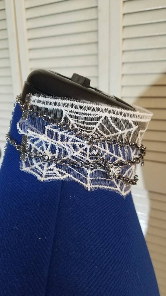 Halloween Spider web ribbon and chain choker collar | Etsy