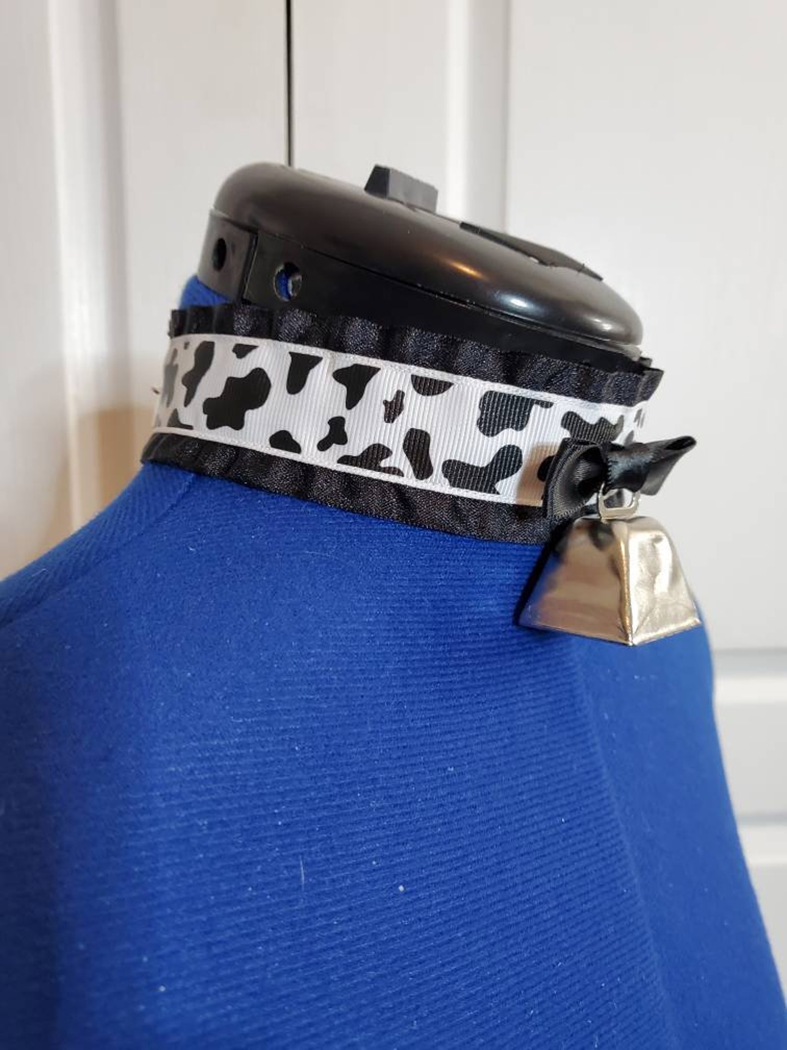 Cowprint Ribbon Cowbell Choker Collar - Etsy