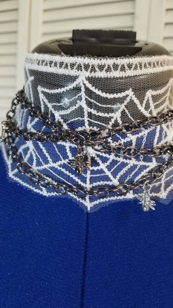 Halloween Spider web ribbon and chain choker collar | Etsy