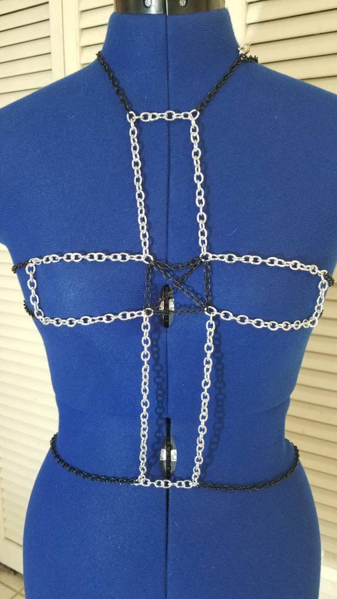 Reversible Black and Silver Chain Cross Chest Harness - Etsy