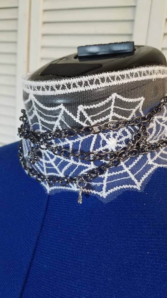 Halloween Spider web ribbon and chain choker collar | Etsy