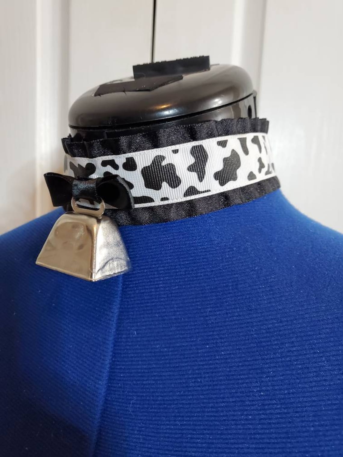 Cowprint Ribbon Cowbell Choker Collar | Etsy