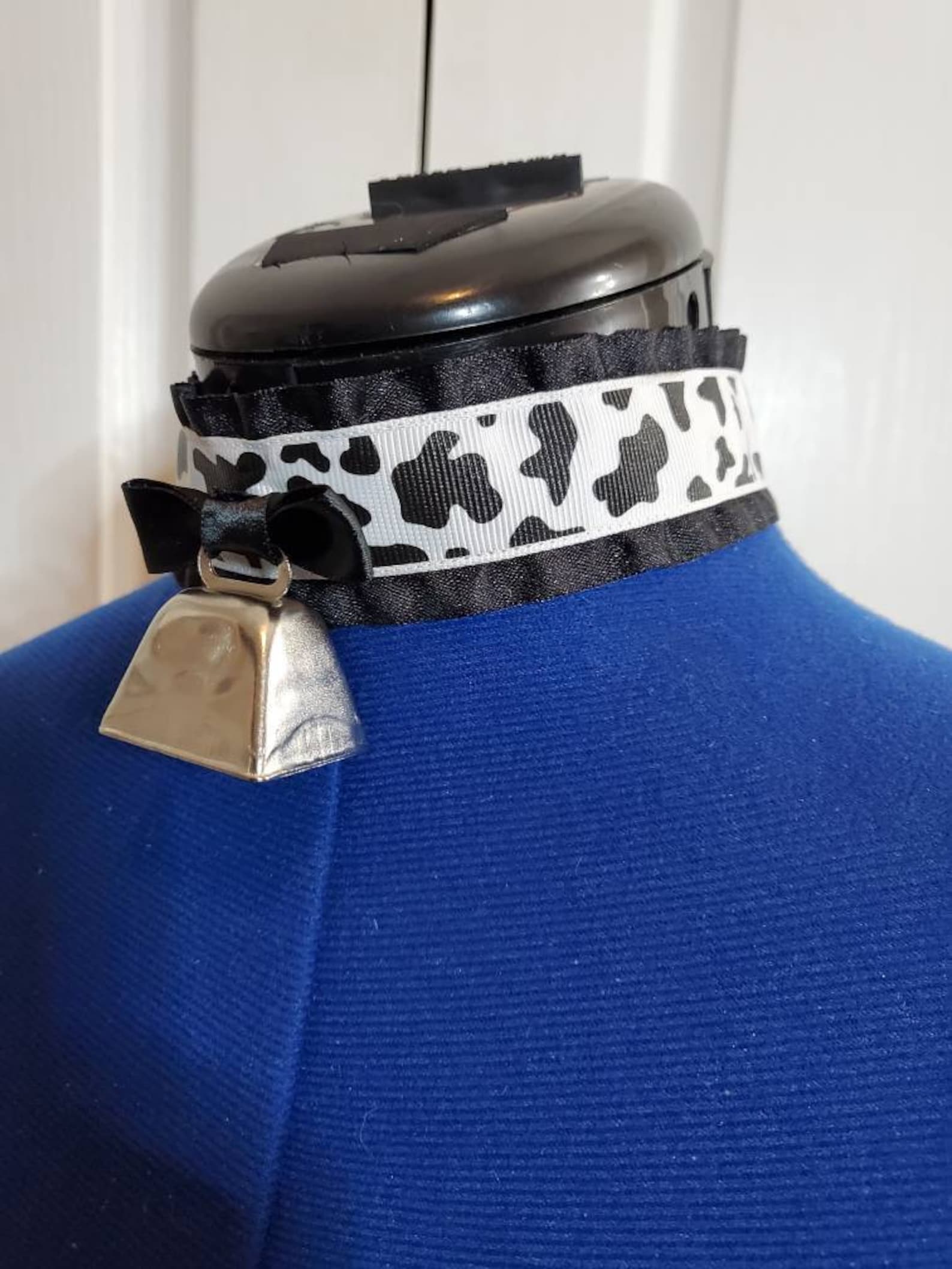 Cowprint Ribbon Cowbell Choker Collar - Etsy