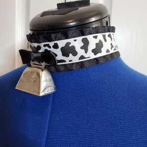 Cowprint Ribbon Cowbell Choker Collar - Etsy