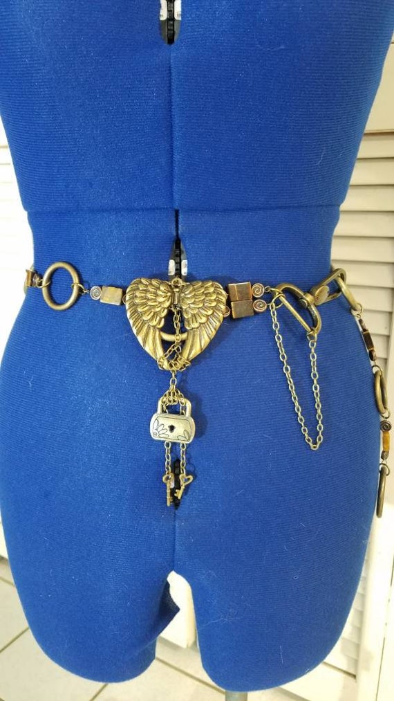 Chained Wings Tiger's Eye and Antique Brass Chain Belt | Etsy