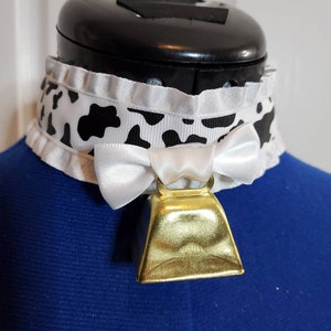 Cowprint Ribbon Cowbell Choker Collar - Etsy