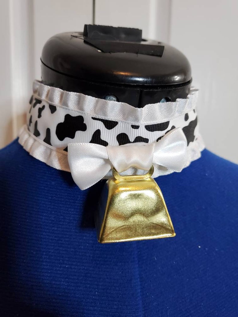 Cowprint Ribbon Cowbell Choker Collar | Etsy