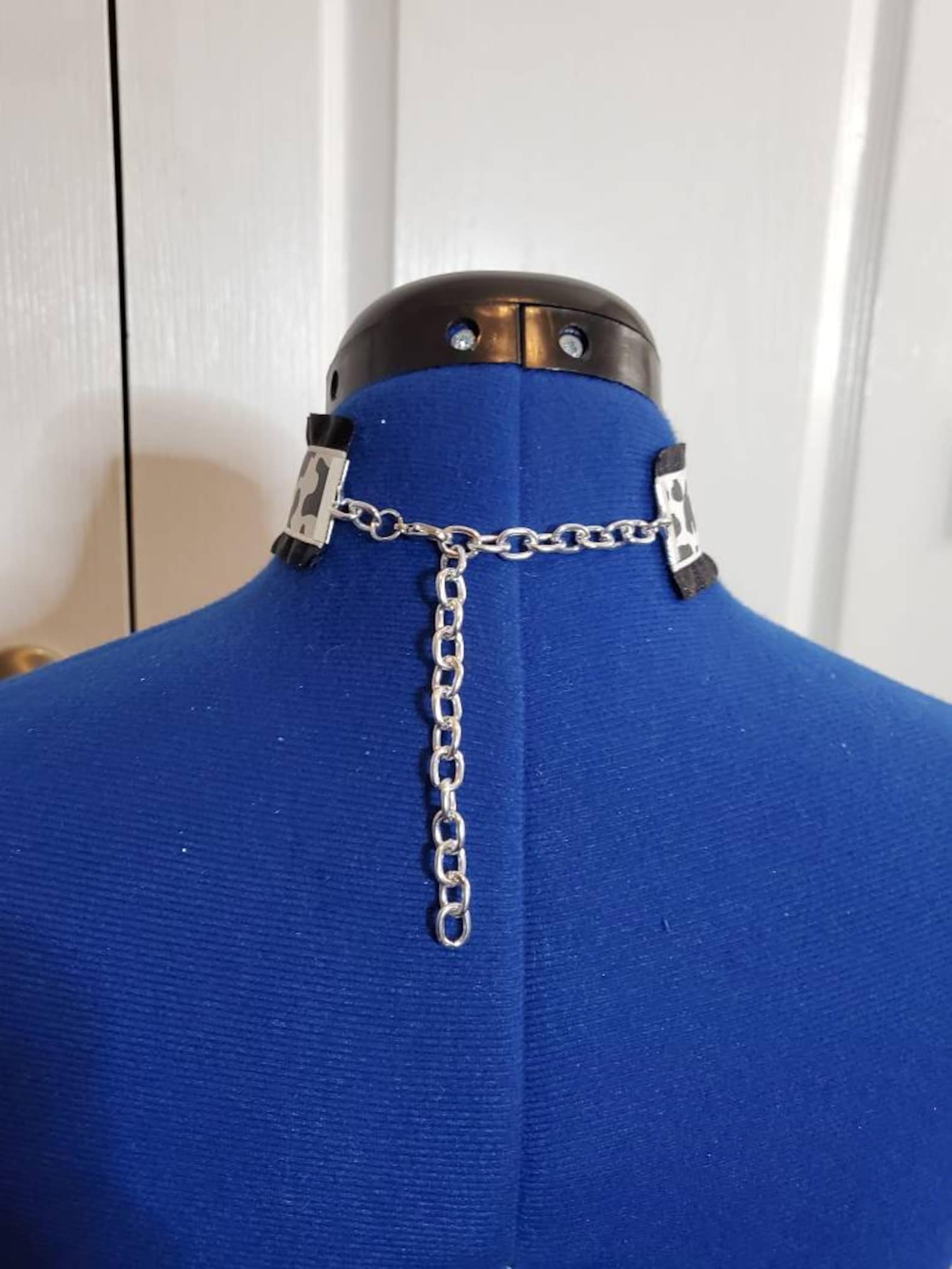 Cowprint Ribbon Cowbell Choker Collar - Etsy